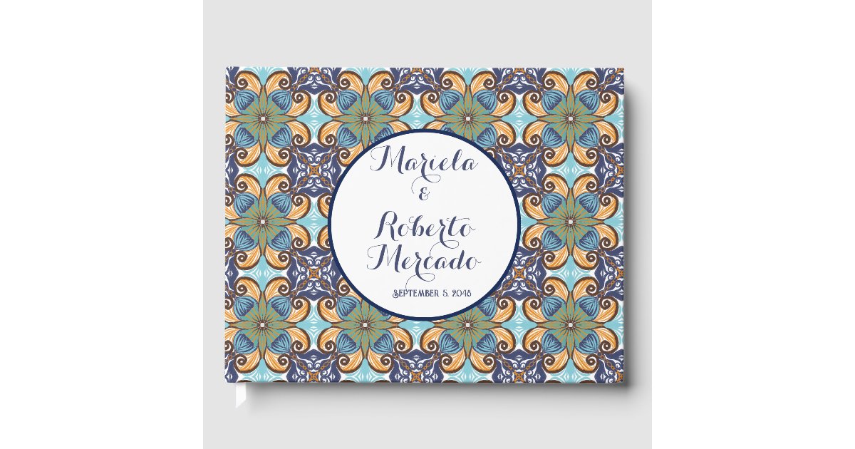 Elegant Mexican Floral Talavera Wedding Guest Book | Zazzle
