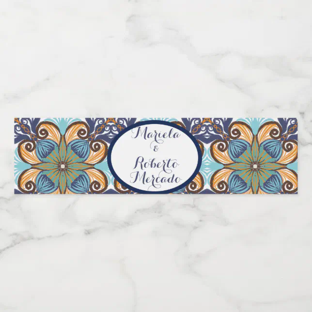 Elegant Mexican Floral Talavera Wedding Water Bottle Label | Zazzle