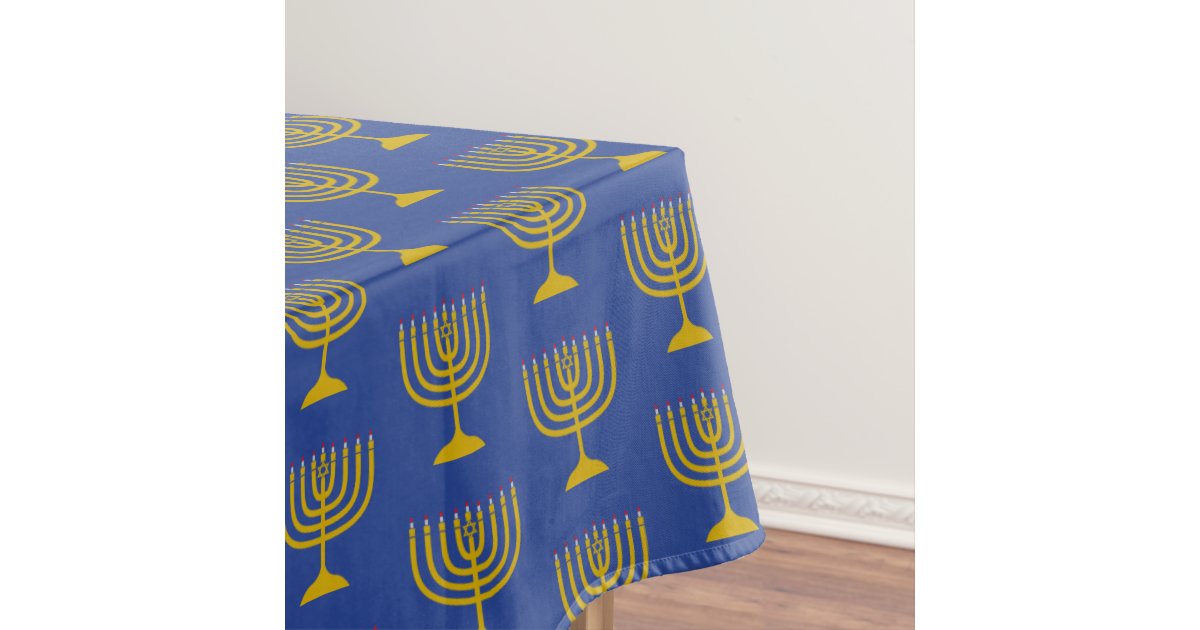 Elegant Mid Blue | Chanukah Hanukkiyah | MENORAH Tablecloth | Zazzle
