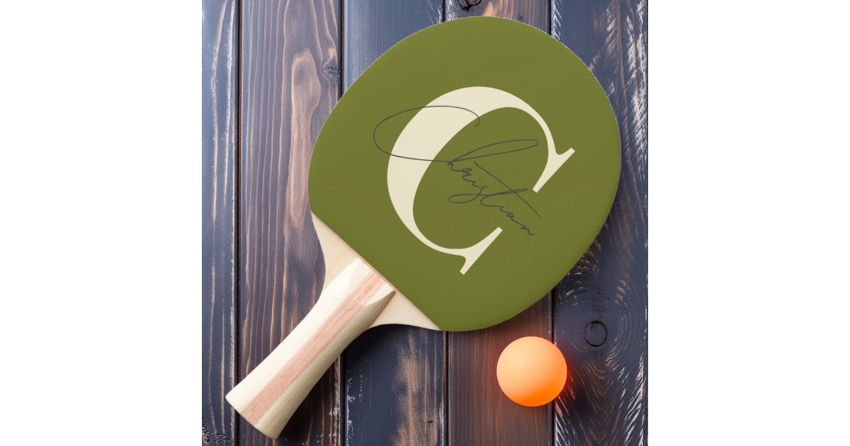Elegant Mid-Century Modern Monogram Sweet Olive Ping Pong Paddle | Zazzle