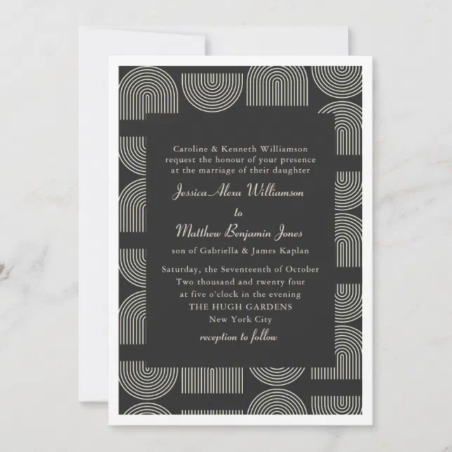 Elegant Mid Mod Lines Formal Black White Wedding Invitation | Zazzle
