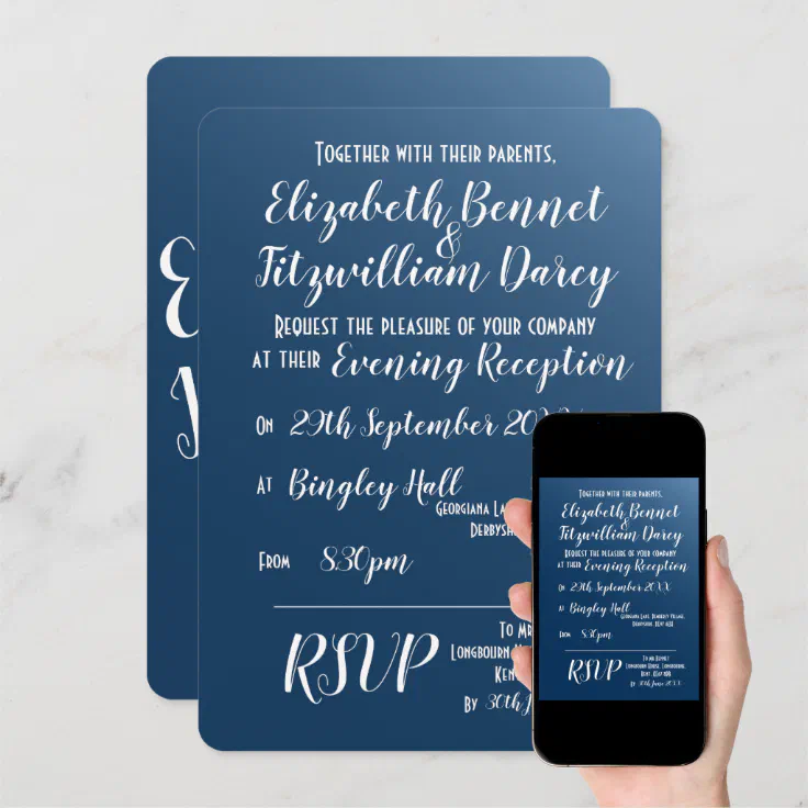 Elegant Midnight Blue Evening Invitation | Zazzle