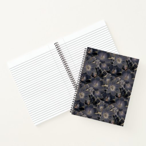Elegant Midnight Blue Floral Pattern Notebook | Zazzle