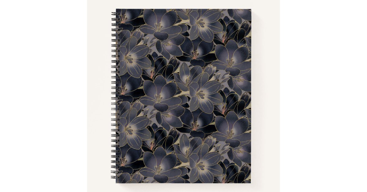 Elegant Midnight Blue Floral Pattern Notebook | Zazzle