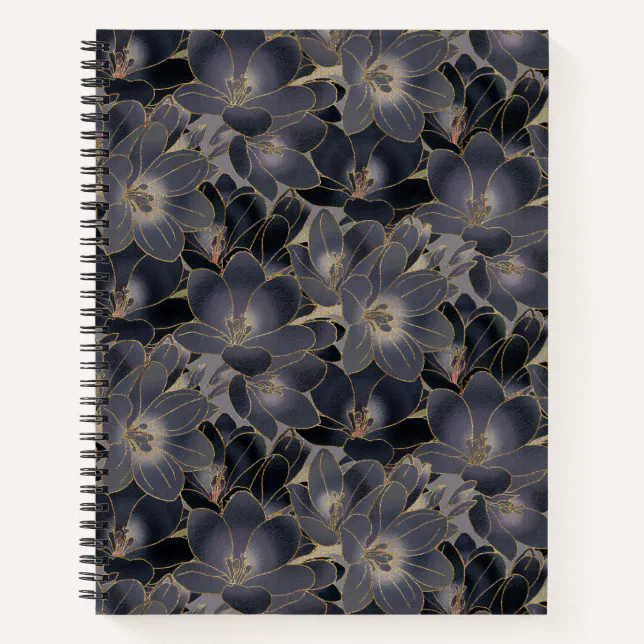Elegant Midnight Blue Floral Pattern Notebook | Zazzle