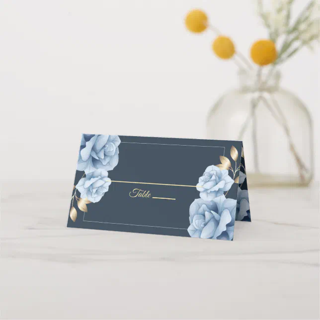 Elegant Midnight blue floral Wedding design Place Card | Zazzle