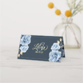 Elegant Midnight blue floral Wedding design Place Card | Zazzle