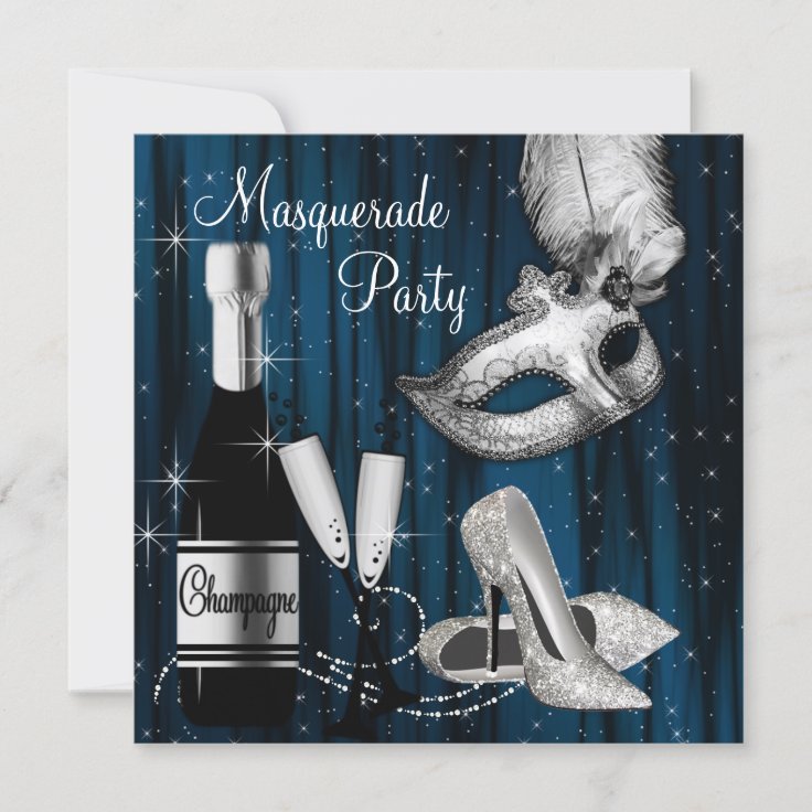 Elegant Midnight Blue Masquerade Party Invitation | Zazzle