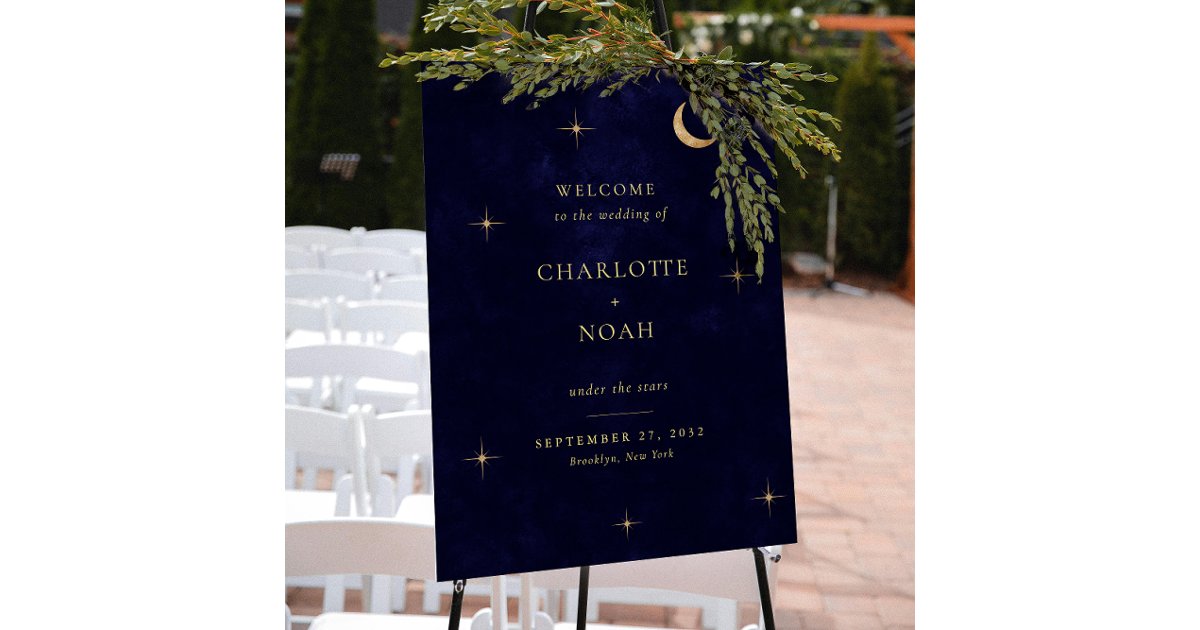 Elegant Midnight Celestial Wedding Welcome Sign | Zazzle