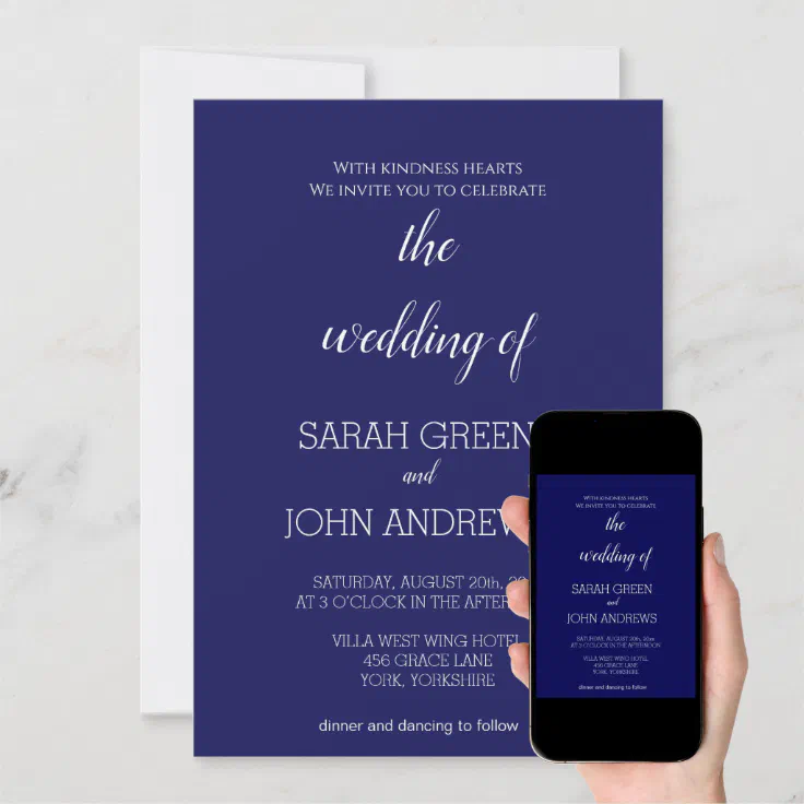 Elegant Midnight Navy Blue Wedding Invitation | Zazzle