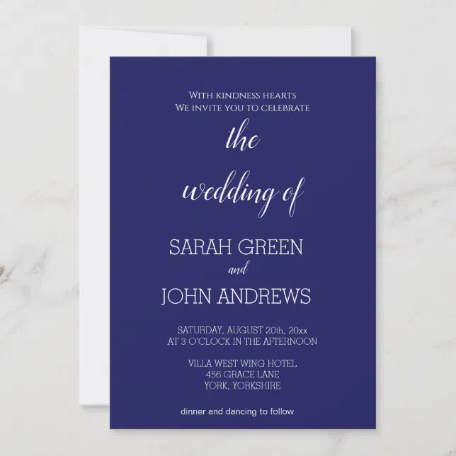 Elegant Midnight Navy Blue Wedding Invitation | Zazzle