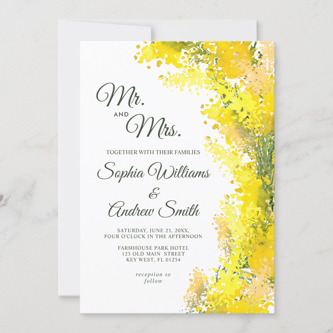Elegant Mimosa Floral Wedding Invitation | Zazzle