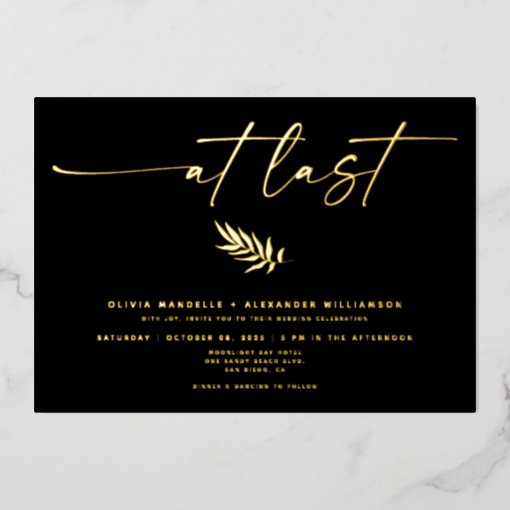 Elegant Minimal At Last Wedding Photo Real Foil Invitation | Zazzle
