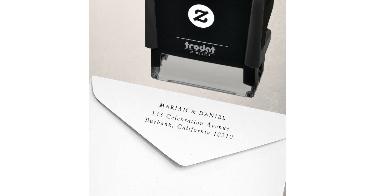 Elegant Minimal Black White Wedding Return Address Self-inking Stamp ...