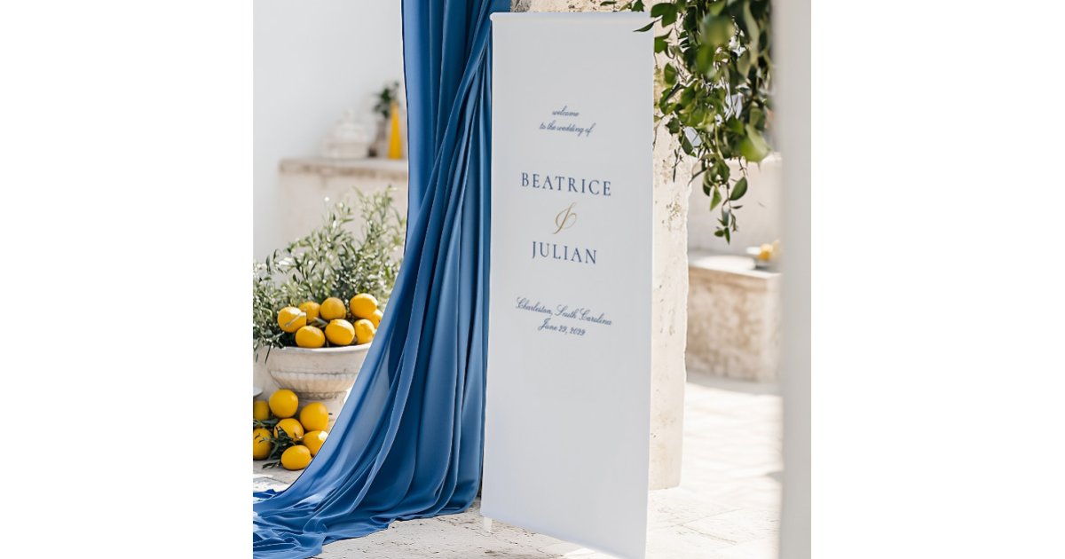 Elegant Minimal Blue & White Wedding Welcome Banner | Zazzle