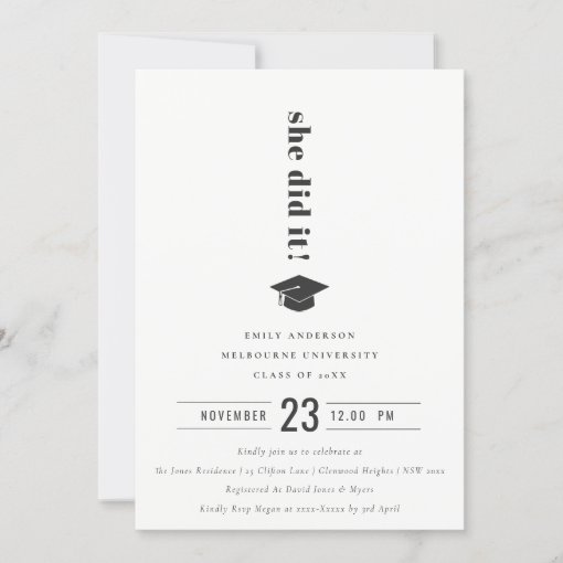 Elegant Minimal Bold Typography Graduation Cap Invitation | Zazzle