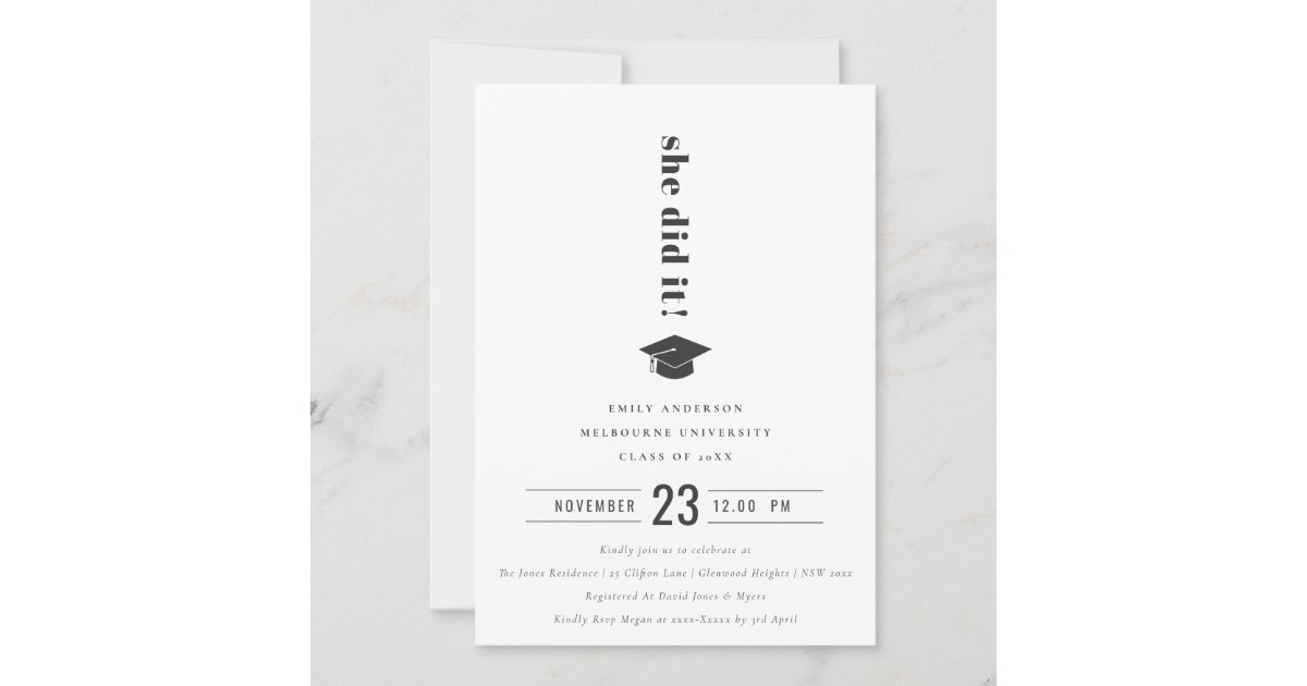 Elegant Minimal Bold Typography Graduation Cap Invitation | Zazzle