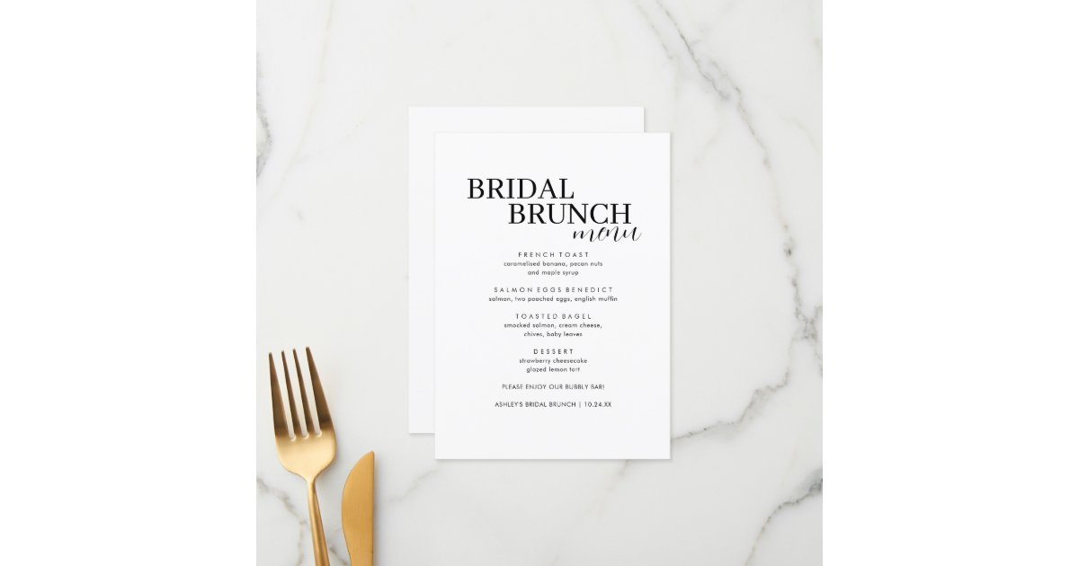 Elegant Minimal Bridal Brunch Menu | Zazzle