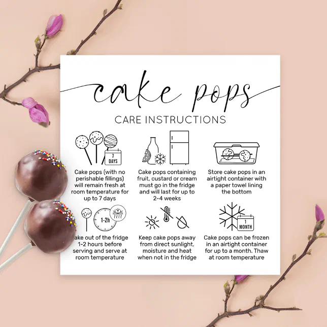 Elegant Minimal Cake Pops Care Instructions Cards | Zazzle
