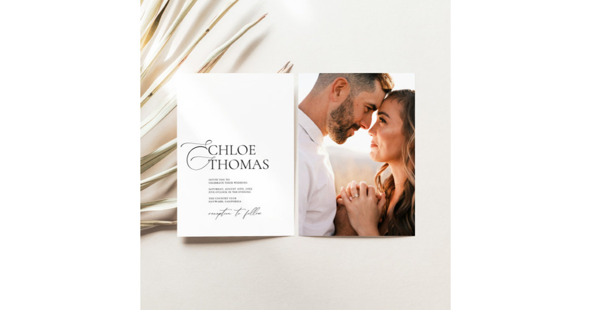 Elegant Minimal Calligraphy Photo Couple Wedding Invitation | Zazzle