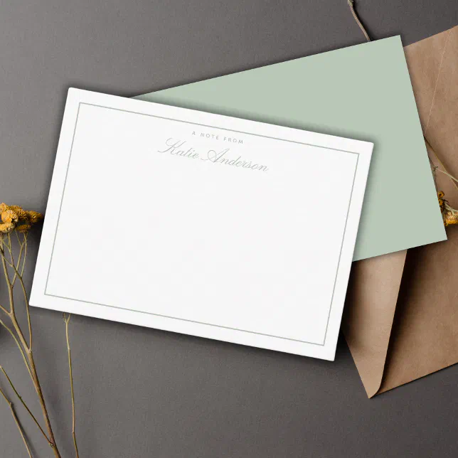 Elegant Minimal Classic Script Sage Green Note Card | Zazzle