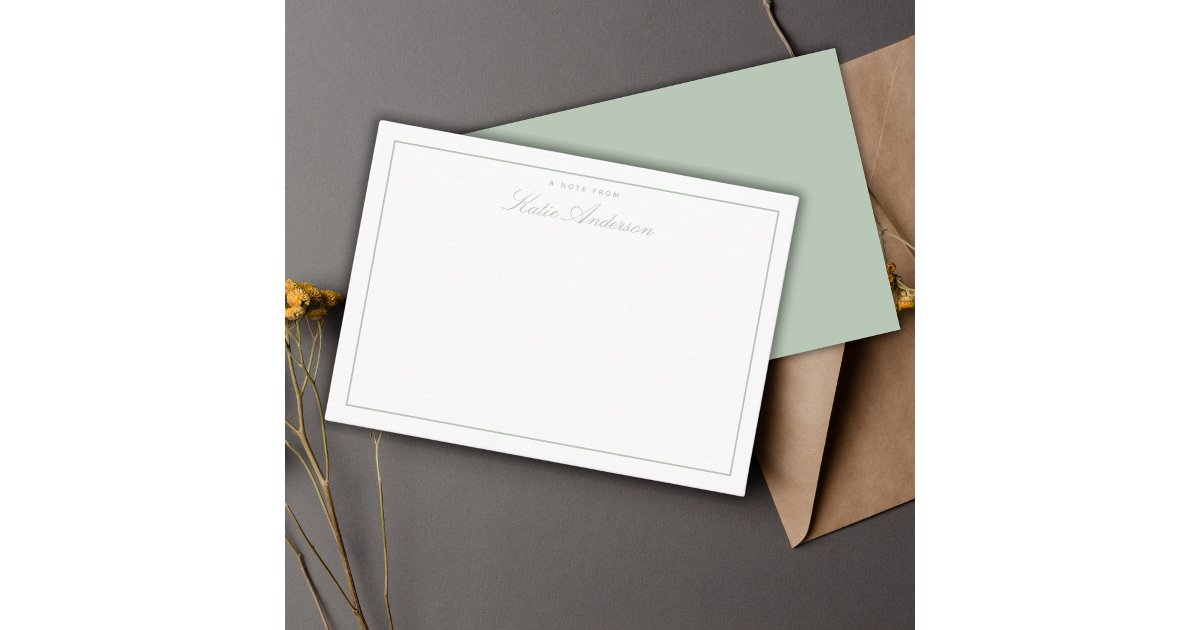 Elegant Minimal Classic Script Sage Green Note Card | Zazzle
