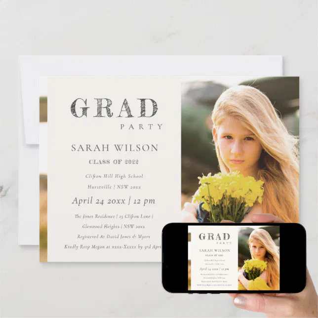 Elegant Minimal Clean Photo Graduation Party Invitation | Zazzle