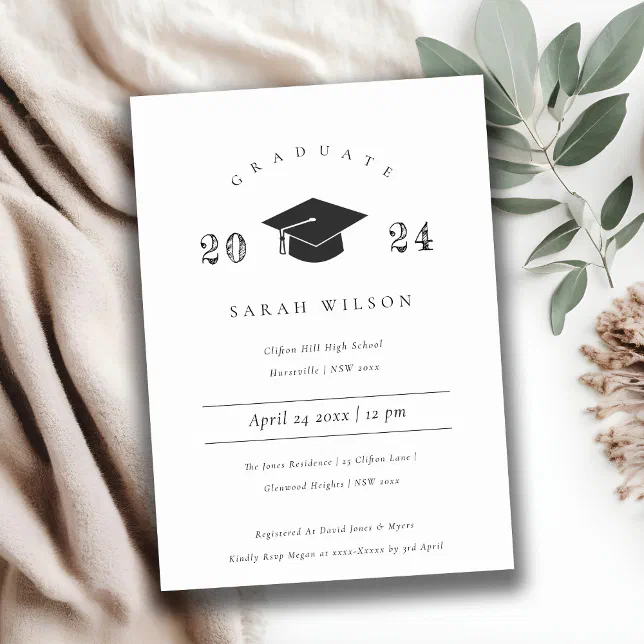 Elegant Minimal Clean Simple Graduation Party Invitation | Zazzle