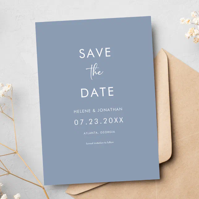 Elegant Minimal Dusty Blue Wedding Save The Date | Zazzle