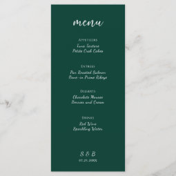 Elegant Minimal Emerald Green Wedding Menu | Zazzle