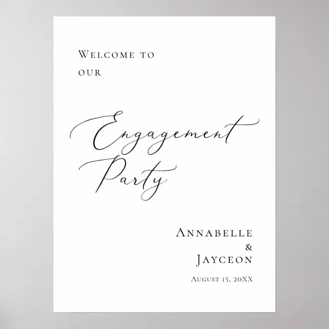 Elegant minimal Engagement Party welcome Poster | Zazzle