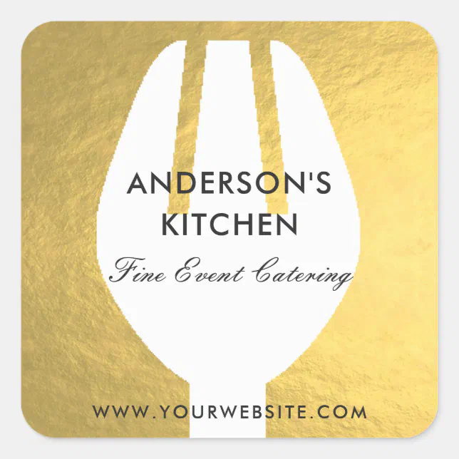 ELEGANT MINIMAL FAUX GOLD FORK CHEF CATERING SQUARE STICKER | Zazzle