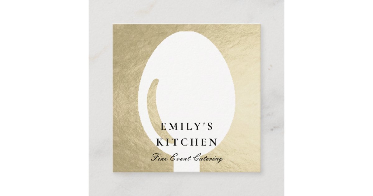 ELEGANT MINIMAL FAUX SILVER SPOON CHEF CATERING SQUARE BUSINESS CARD ...