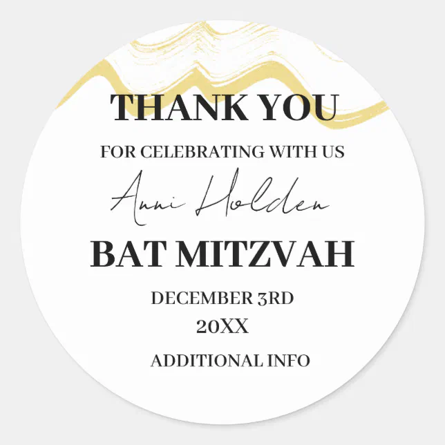 Elegant & Minimal Floral Background Bat Mitzvah Classic Round Sticker ...