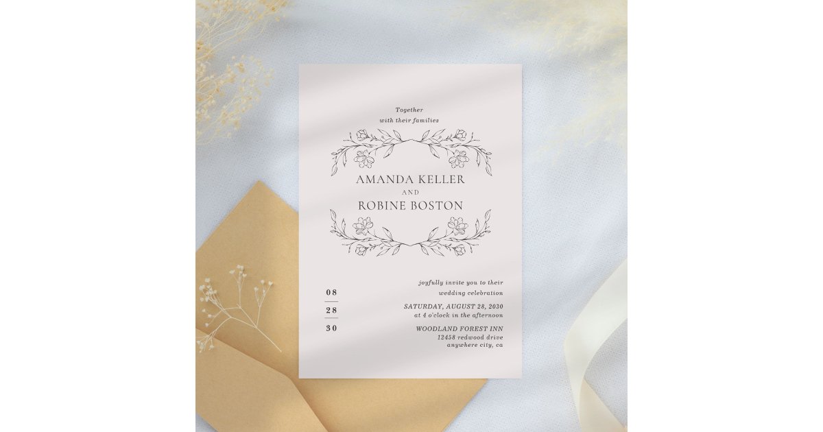 Elegant Minimal Floral Wedding Invitation | Zazzle