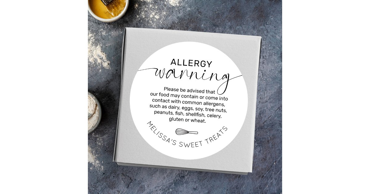 Elegant Minimal Food Safety Allergy Warning Bakery Classic Round ...