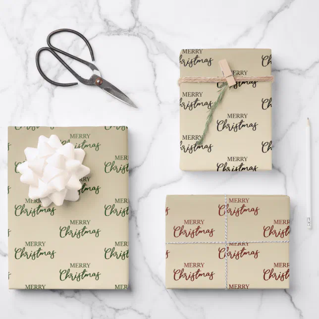 Elegant Minimal Gold Merry Christmas Wrapping Paper Sheets | Zazzle