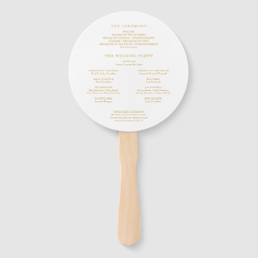 Elegant Minimal Gold Round Wedding Hand Fan | Zazzle
