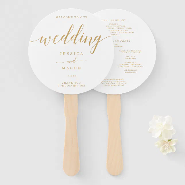 Elegant Minimal Gold Round Wedding Hand Fan | Zazzle
