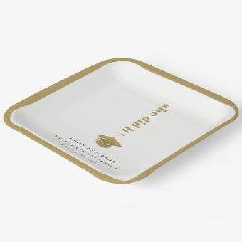Elegant Minimal Gold Typography Graduation Cap Paper Plates | Zazzle