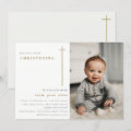 Elegant Minimal Gold Typography Photo Christening Invitation | Zazzle