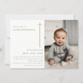 Elegant Minimal Gold Typography Photo Christening Invitation | Zazzle