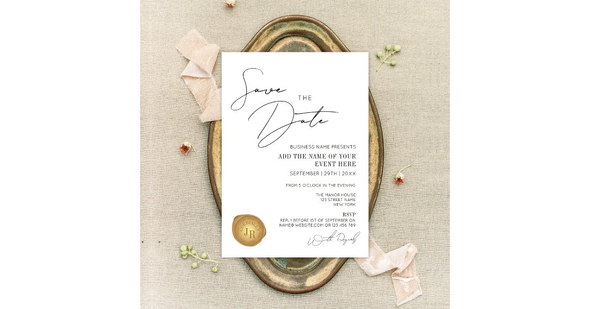Elegant Minimal Gold Wax Stamp Business Logo Event Invitation | Zazzle
