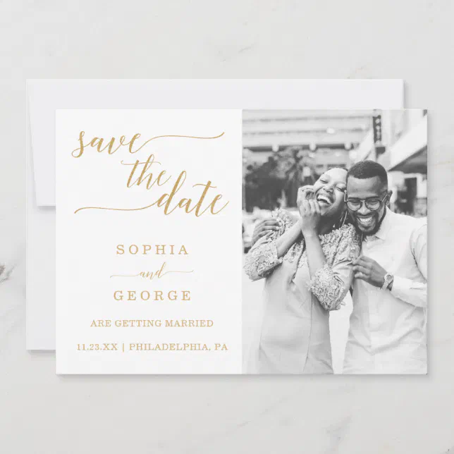 Elegant Minimal Gold Wedding Save The Date Invitation | Zazzle