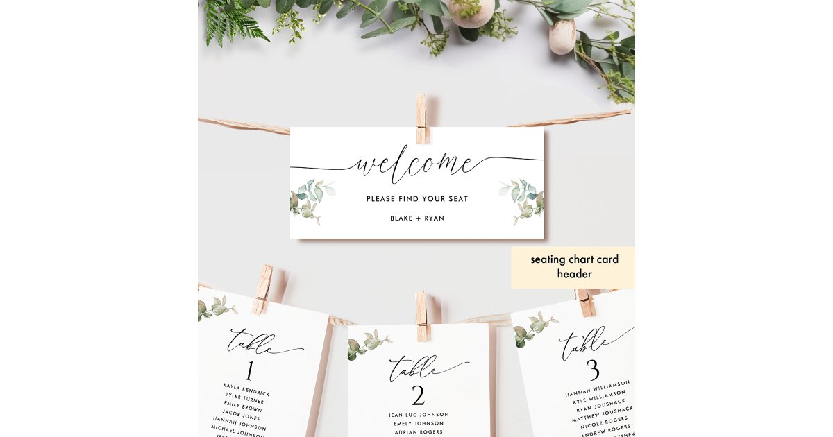 Elegant Minimal Greenery Seating Chart Header | Zazzle