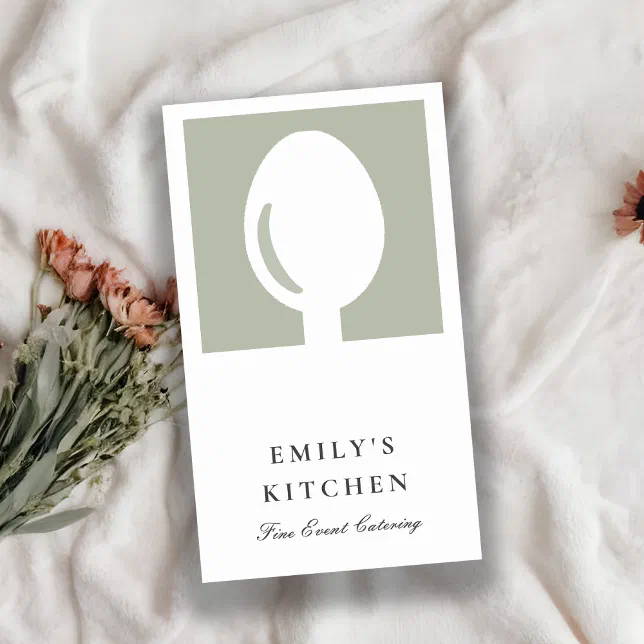 ELEGANT MINIMAL GREY WHITE SPOON CHEF CATERING BUSINESS CARD | Zazzle