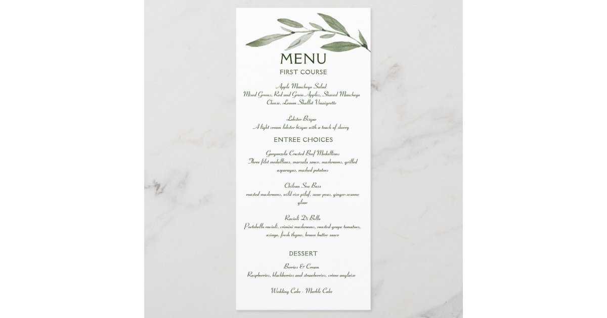 Elegant Minimal Leaves Frame Green Olive Hunter Menu | Zazzle