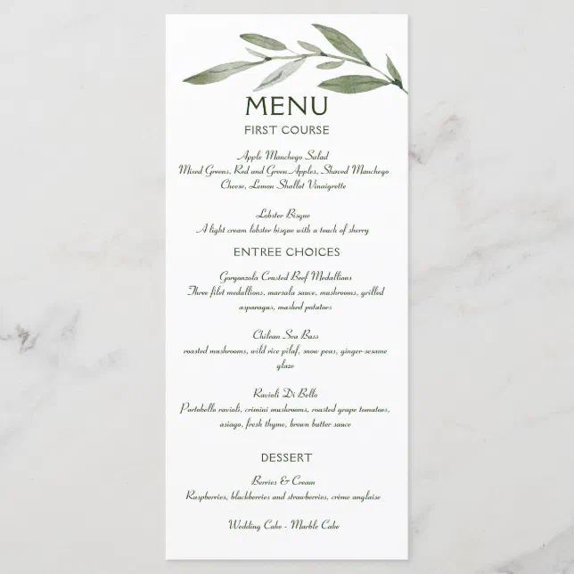 Elegant Minimal Leaves Frame Green Olive Hunter Menu | Zazzle