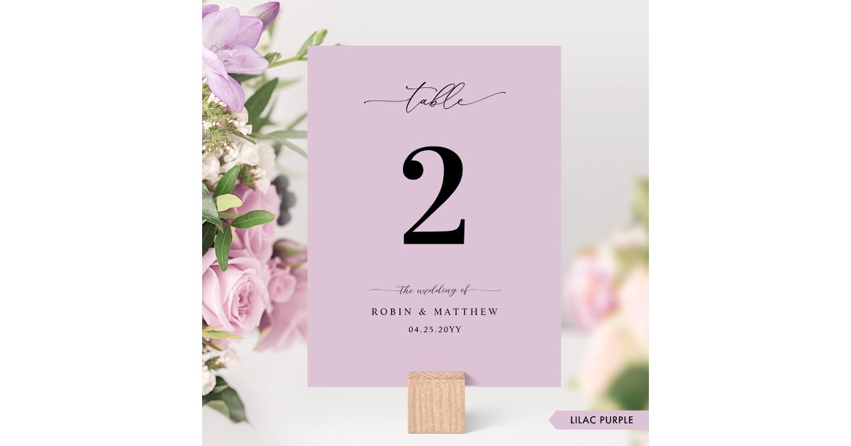 Elegant, Minimal Lilac Purple Wedding Table Number | Zazzle
