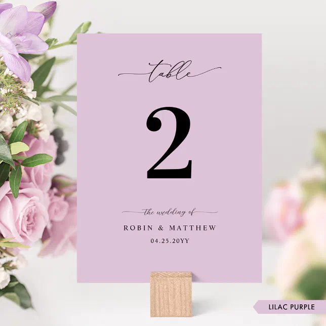 Elegant, Minimal Lilac Purple Wedding Table Number | Zazzle